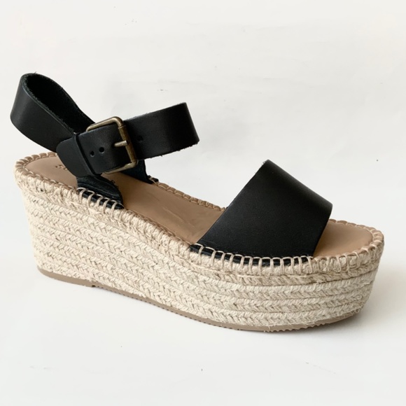 Soludos Shoes Soludos Minorca Black Leather Ankle Strap Espadrille High Platform Sandals 85